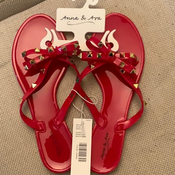 Shoes | Nwt Red Studded Flipflops | Poshmark